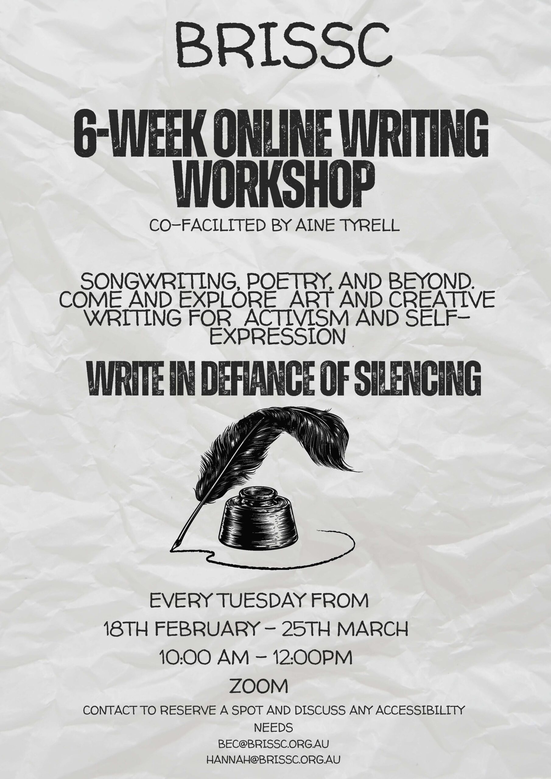 BRISSC | Online Writing Workshop Series for Survivors